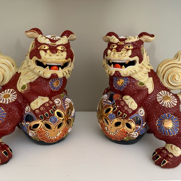 Accents | Red And Gold Foo Dog Statues | Poshmark